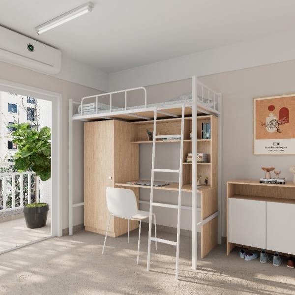 Quality 2000 X 900 X 2120mm School Dormitory Bunk Bed Frame With Desk And Locker for sale