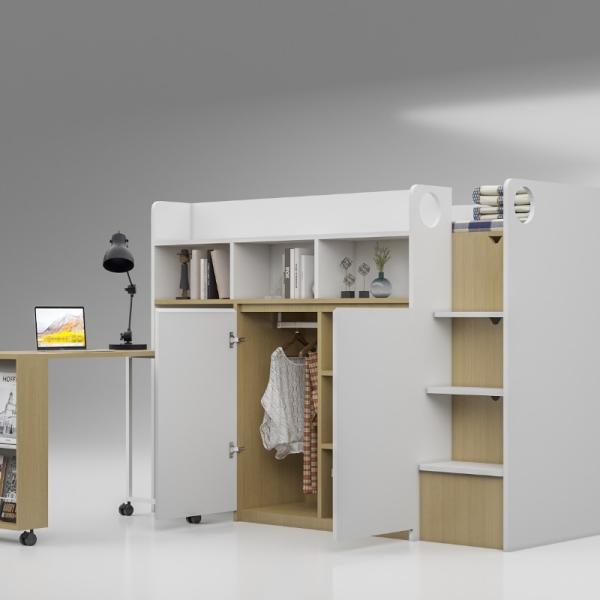 Quality Twin Wooden Loft Bed With Wardrobe for sale
