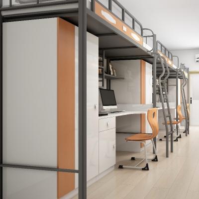 Chine Meubles de dortoir étudiant orange et blanc double couleur appartement multi-fonction lit avec bureau à vendre