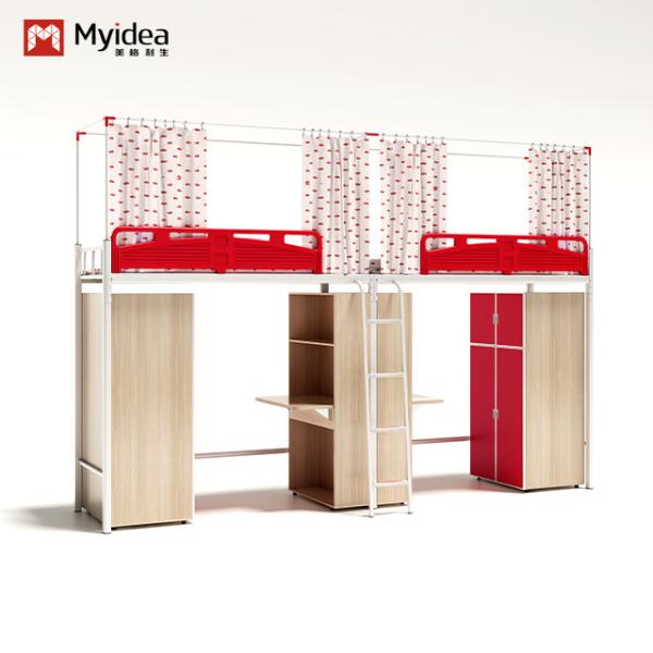 Quality Student dormitory red and white color matching bed table with bed curtain frame and bed curtain apartment furniture for sale