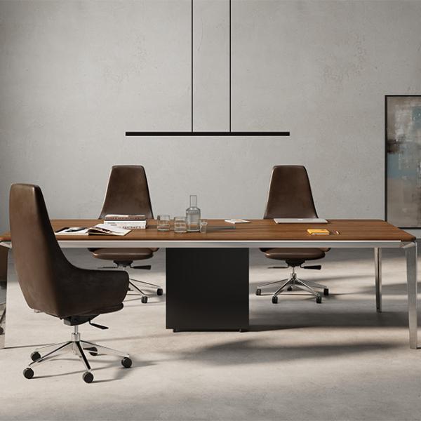 Quality Modern Design Dark Wood Grain Conference Table With Cold-Rolled Steel Legs for sale