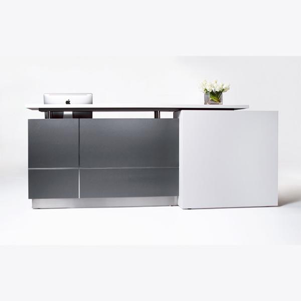 Quality Modern Minimalist Wood Reception Desk With Dark Front Panels Office Hotel for sale