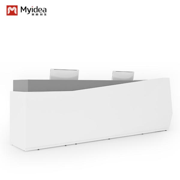 Quality Two-Person Size White Front Panel Reception Desk Gray WhiteColor Design Welcoming Customers Offices Hotels Companies Hospitals for sale