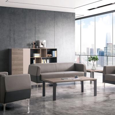 China Office Sofa Set Modern Business Reception Sofa with Stainless Steel Foot Leather Furniture and Steel Leg Base for sale
