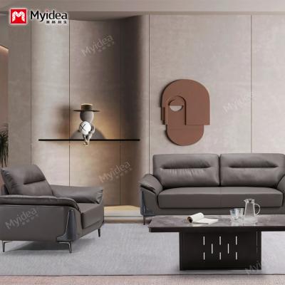 China Office Sofa and Coffee Table Set, Modern Business Reception Area, Light Luxury Leather Three-seater Sofa for sale