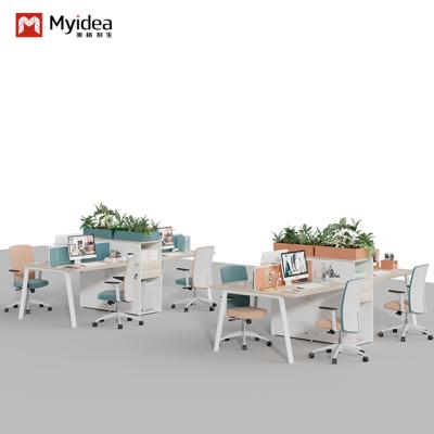 Cina Scrivania del personale con armadietto di archiviazione rivolto a due persone, mobili da ufficio popolari Foshan, schermo da scrivania, postazione di lavoro del personale in vendita