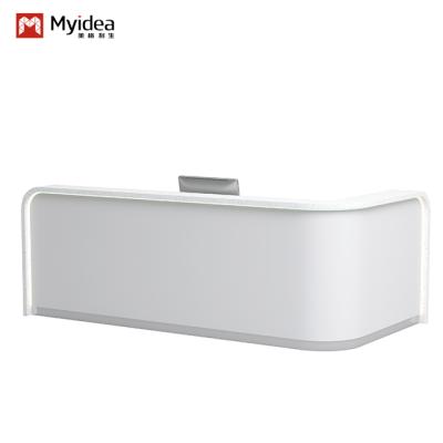 China Texture Artificial Stone Countertop Front Desk Company Hotel Reception Desk Service Desk Simple Modern And Stylish Curved Counter for sale