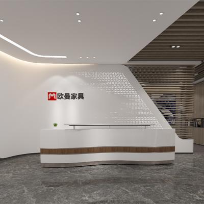China Curved baked paint front desk, company bar counter, beauty hospital, dental clinic, circular cashier counter, simple and modern reception desk for sale