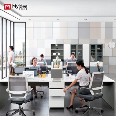 China 4-person staff desk with storage drawers, white glossy painted office desk for sale