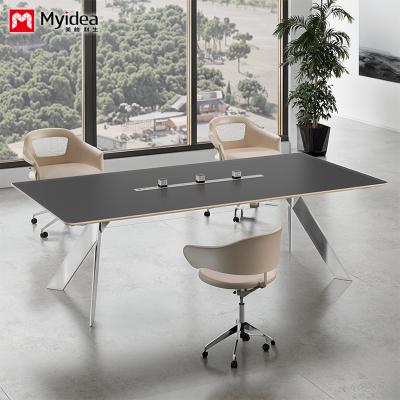 China customization Eleganthigh-end, fashionable office and conference table with shiny stainless steel feet, soft and comfortable skin feel fabric for sale