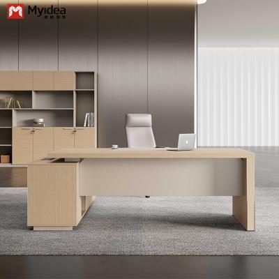 China Myidea Solid Wood L-Shaped Executive Desk with Sub Cabinet and Aluminum Alloy Edge-covered Feet for Office Building for sale