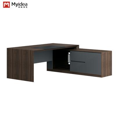 China A Dark-colored Office Desk for a CEO's Space the Auxiliary Storage Cabinet Is Made of Thickened Melamine Board for sale