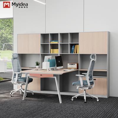 China Modern Eco-Friendly Wood Staff Desk with Fabric Screen Steel Feet Large Storage Cabinet Freestanding Office Furniture for sale