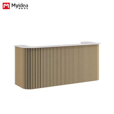 China ustomization Wooden Grating Front Desk Office Reception Desk, White Mountain Patterned Rock Board, Modern and Simple Reception Desk for sale