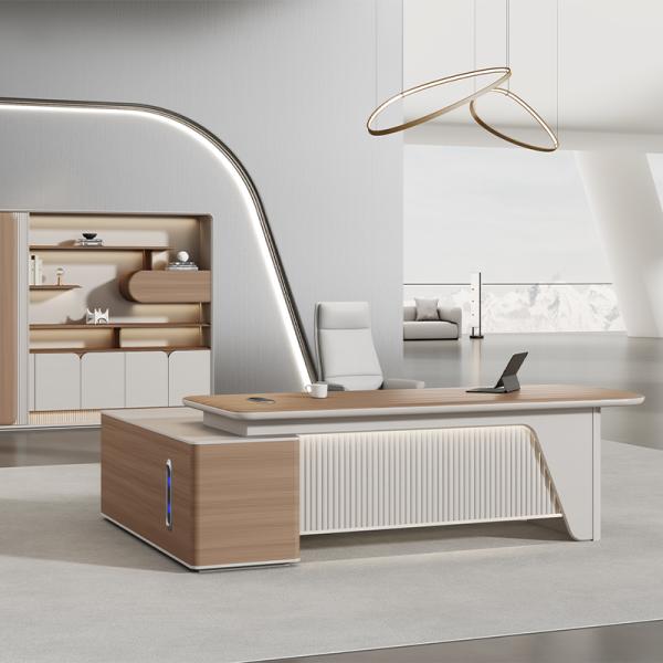Quality Modern PVC Coated Curved Top Boss Desk – Painted Lacquer Surface, Voice Activated LED Ambient Lighting for sale