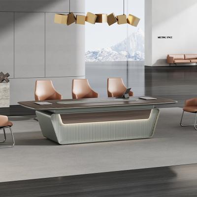 China PVC Vinyl Laminated Round Edge Conference Table – Glossy Painted Surface for Office Meeting Rooms for sale
