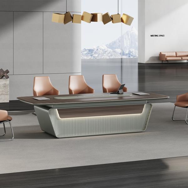 Quality PVC Vinyl Laminated Round Edge Conference Table – Glossy Painted Surface for Office Meeting Rooms for sale