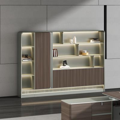 China Smart PVC Overlaid Lateral File Cabinet – Arc Shape Paint Finish, Built-in Voice Control LED Light Strip for sale