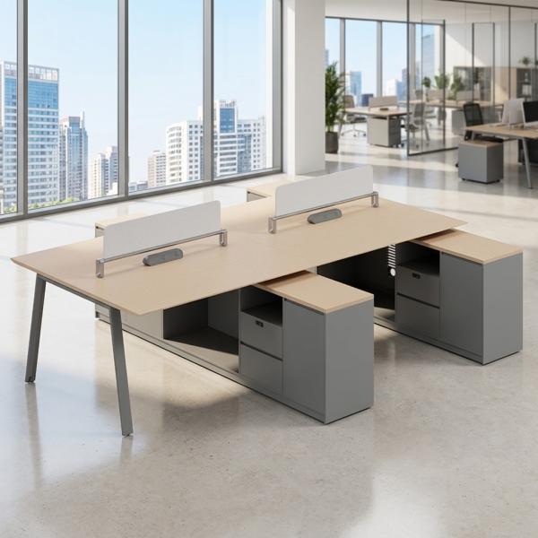 Quality Foshan Furniture Opposing 2-Seat Workstation Figure-8 Metal Legs, Pre Installed Power Socket, Durable Staff Desk for Office Cubicles for sale