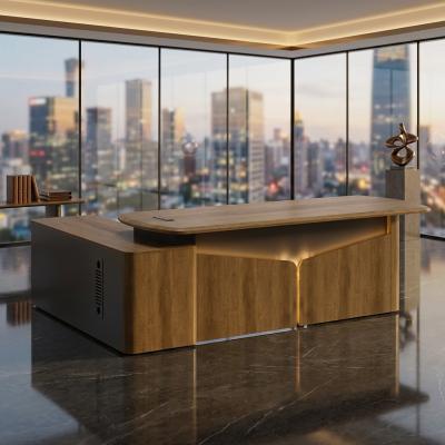 China A Dark-colored Office Desk for a CEO's Space Adopting PVC Lamination Technology and Equipped with Light Strips for sale