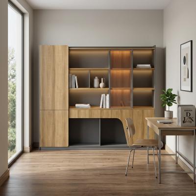 China Dark Wood Grain File Cabinet, Storage Cabinet Suitable for Offices, Equipped with Light Strips and Glass Doors for sale