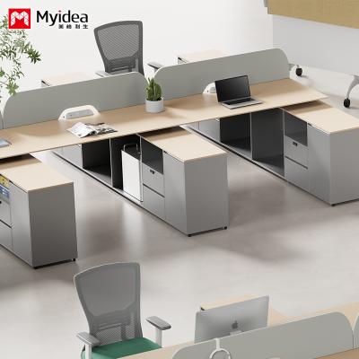China Multi Person Facing Staff Desk, Steel Foot Screen, Staff Workstation, Four People with Long Auxiliary Cabinet, Computer Desk for sale