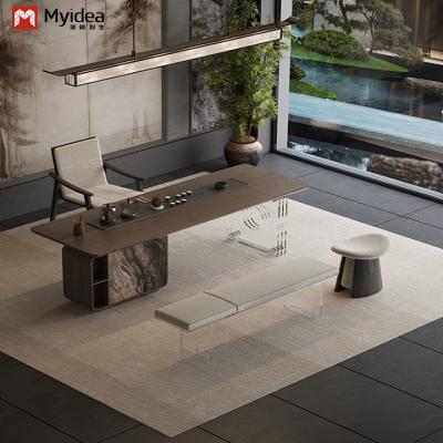 China Wooden Tea Table with Acrylic Legs and Three Chairs Office Reception Tea Table for sale