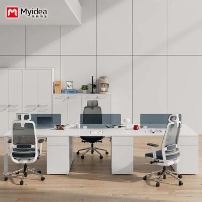 China Commercial-Grade Staff Workstation – Opposing Desks with Glass Screen, Steel Frame, and Storage Compartments – Ideal for Corporate Offices. for sale