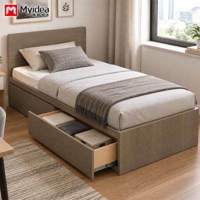 China Single Bed Frame for Apartment & Hotel Use with Under-Bed Storage, One Side Storage Drawer & One Side Shoe Rack, Space-Saving Design for Small Rooms for sale