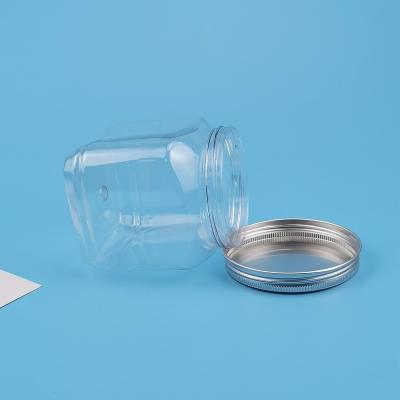 China 90mm Neck Dia 300ml Clear Plastic Jar Pet Food Container With Metal Lid for sale