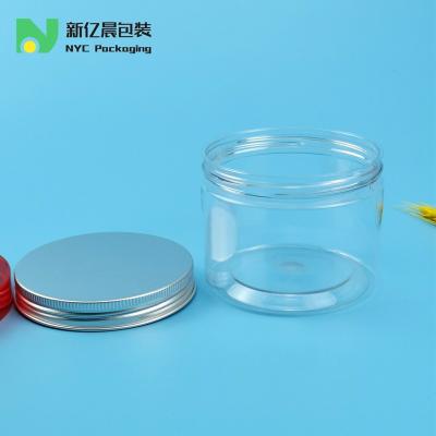 China 90mm Neck Dia 300ml Clear Plastic Jar Pet Food Container With Metal Lid for sale