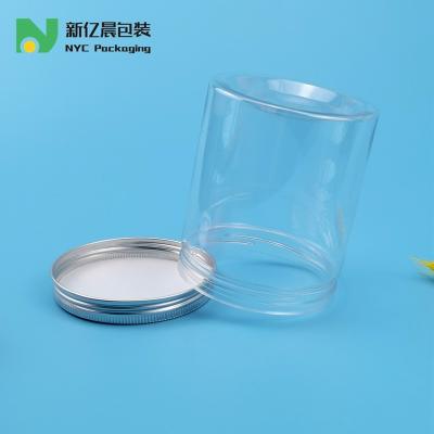 China 90mm Neck Dia 300ml Clear Plastic Jar Pet Food Container With Metal Lid for sale