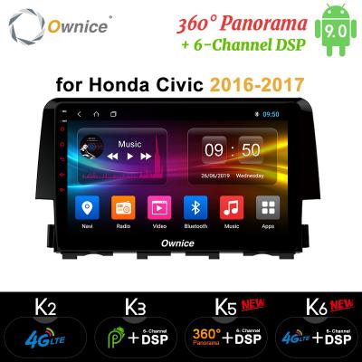 China Ownice Octa Core Android 9.0 k3 k5 k6 Car DVD GPS Navigation for Honda Civic 2016 64 4G SPDIF DAB+ DVR Carplay 360 for sale