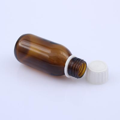 China 28/410 Plastic Proof Screw Cap Tamper Evident Cap Amber Glass Syrup Bottles Non Spill for sale