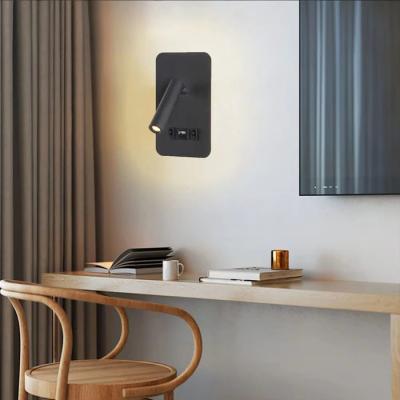 Cina Doppio interruttore USB Lampada da parete a LED Hotel Dormitorio Incorporato Nero 3w 110-240v 3000k in vendita