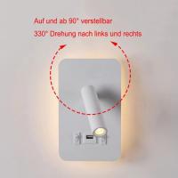 China White Dual Switch Embedded Wall Light Usb Socket Led Bedside Lamp 110-240v 3000k for sale