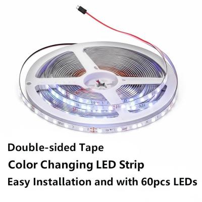 China Double-sided Tape Adhesive Color Changing LED Strip Lights Easy Installation and with 60pcs LEDs for sale
