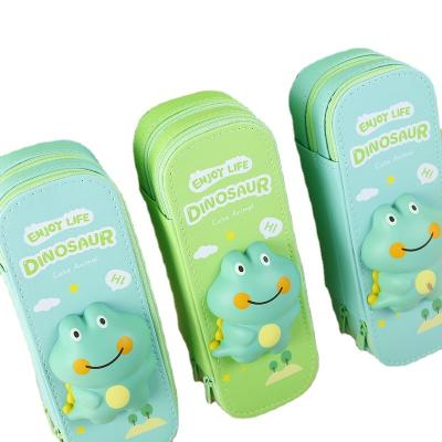 中国 Cute Pu toy Maihe stationery dinosaur frog decompression double layer cartoon double layer pencil case large capacity pencil case bag+squishy 販売のため