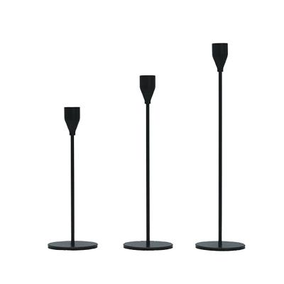 China Black Pendant European Simple Style Weddings Metal Candlestick Modern Romantic Table Decoration Wedding Three Pieces Set Small Candle Cup for sale