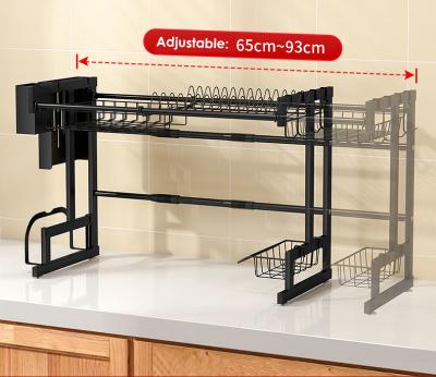 China Breedte 300mm Regelbaar Schotel Drogend Rek over Gootsteenoem voor Keuken 500mm Hoogte Te koop