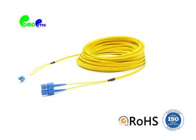 중국 편평한 이중 광섬유 헝겊 조각은 LC UPC - SC UPC 단일 모드에 9/125 SM DX 10m LSZH 잠바 케이블을 답니다 판매용