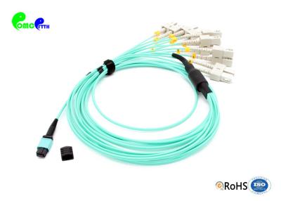 Κίνα OM3 ξεμπλοκάρισμα 2.0mm θηλυκό καλωδίων 12F MPO κορμών MPO στο Sc UPC με το χρώμα 50/125μm LSZH Aqua προς πώληση