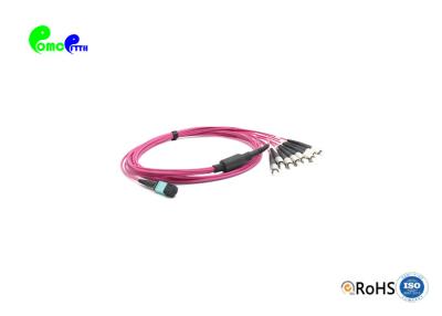 中国 8 x FC UPC 50/125μmのOM4ファン・アウト2.0mmマゼンタLSZHジャケットへの8cores MPOのトランク ケーブルOM4 MPOの女性 販売のため