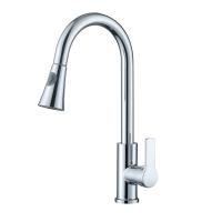 China Silver Kitchen Sink Faucet Button Switch Pull Down Cleaning Without Dead Ends for sale