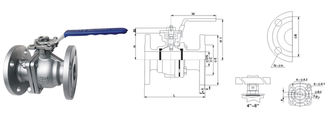 150LB Flanged Stainless Steel Ball Valve CF8M Direct Mounting Pad 0