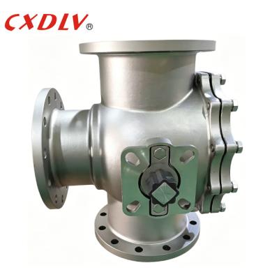 China 4 Way Flanged Connection Ball Valve PN16 RF Stainless Steel Body PTFE Seat With ISO5211 Mounting Pad for sale