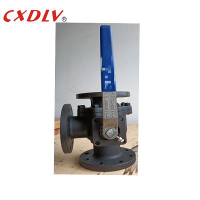 China Carbon Steel 3 Way L-Port Flanged Ball Valve with ISO5211 Mounting Pad With Handle Lever JIS10K Connection for sale