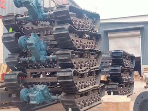 Close-up view of track undercarriage components