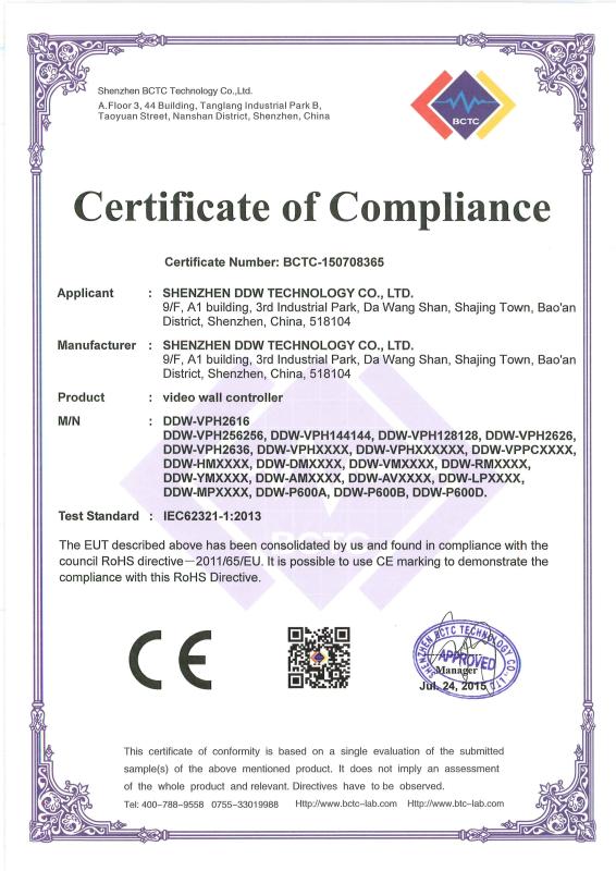 CE ROHS Certification - SHENZHEN DDW TECHNOLOGY CO.,LTD