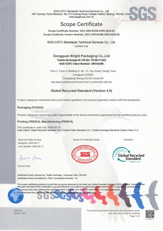 GRS - Dongguan Bright Packaging Co., Ltd.